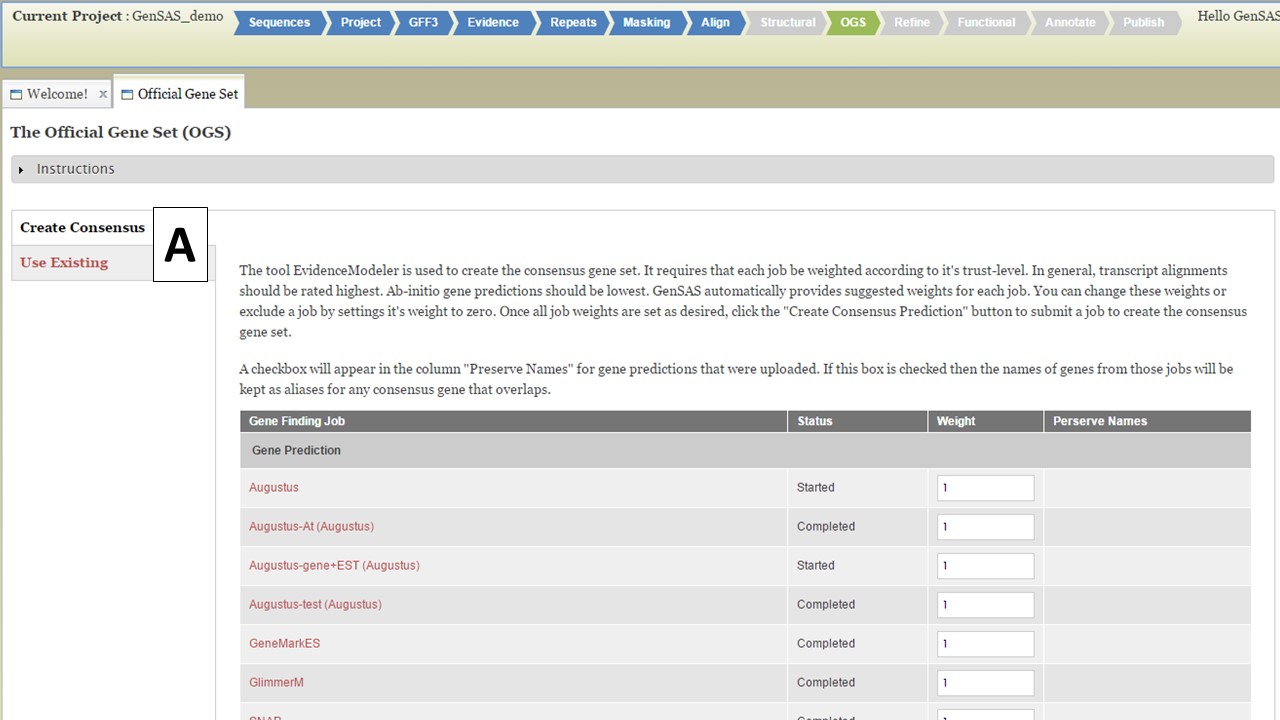 OGS Tab | GenSAS v5.0