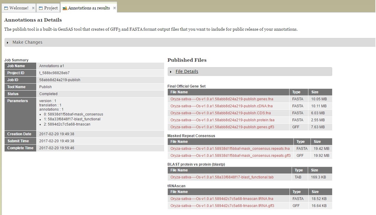 Publish Tab | GenSAS v6.0